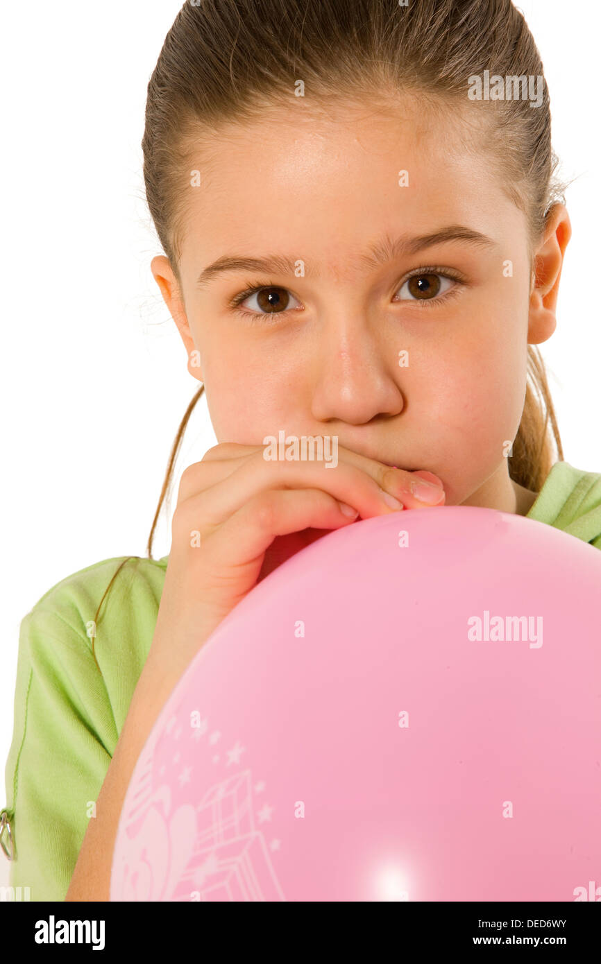girl playing with balloons isolated on white background Stock Photo - Alamy