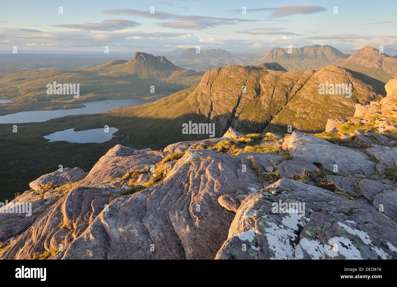 View of the mountains of Assynt from Sgurr an Fhidhleir. Stac Pollaidh ...