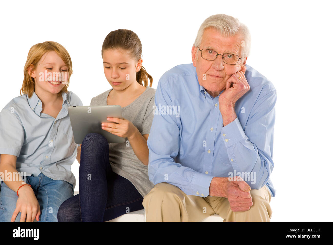 family using pc tablet Stock Photo - Alamy