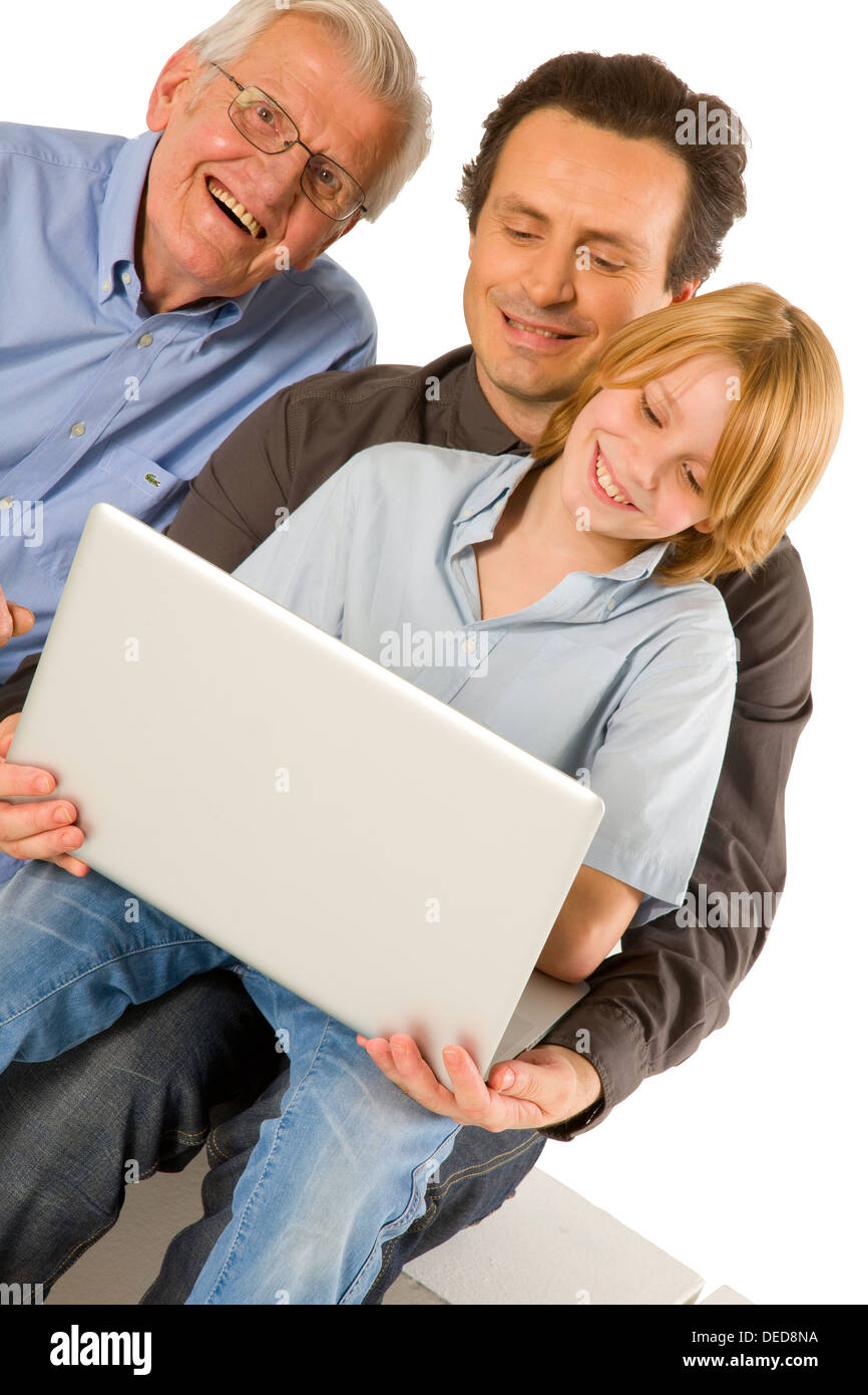 family using pc tablet Stock Photo - Alamy