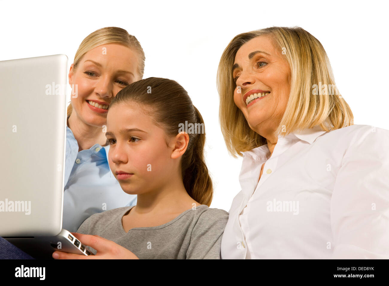family using pc tablet Stock Photo - Alamy