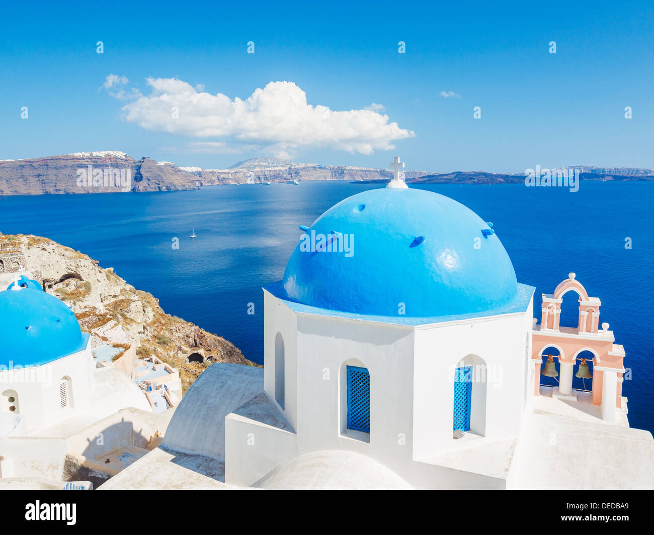 White Architecture and Blue Ocean, Santorini Island, Greece, View of ...