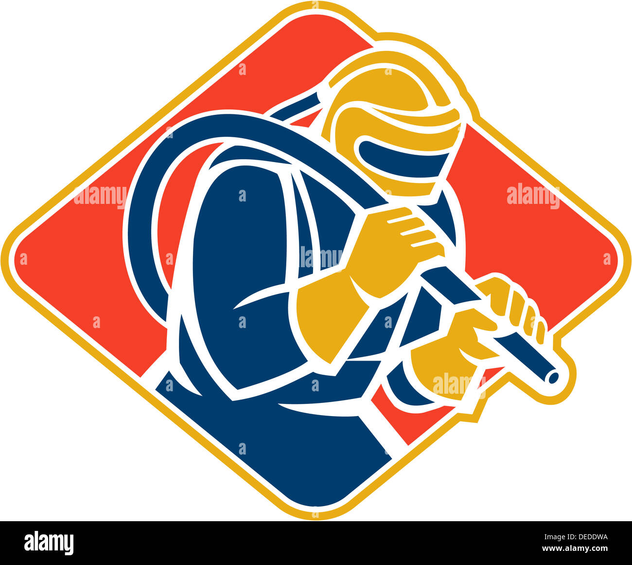 Illustration of a sandblaster worker holding sandblasting hose wearing ...