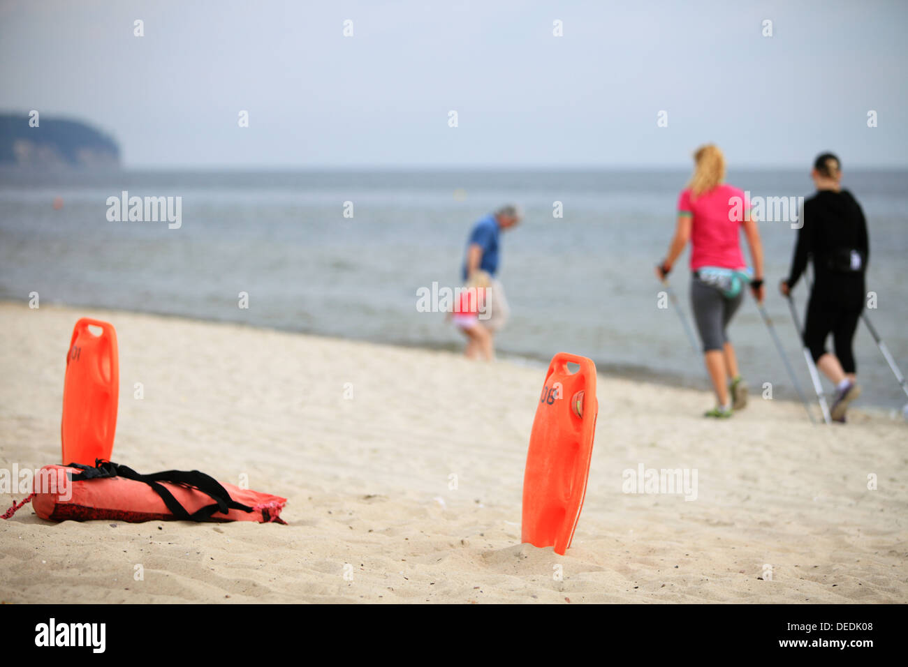 Beach life-saving. Lifeguard rescue equipment orange preserver tool ...