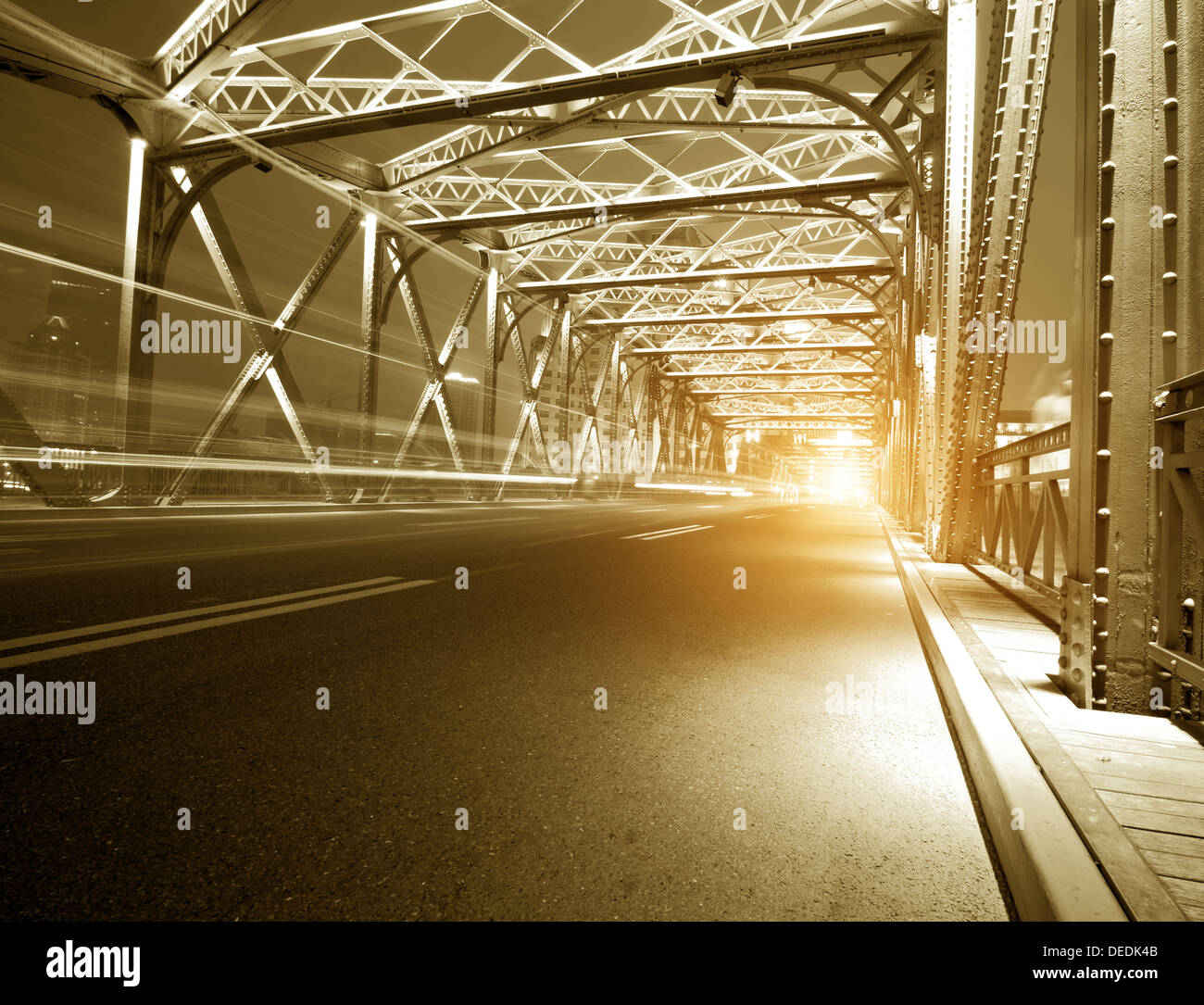Night traffic lights inside of the Garden Bridge of shanghai china ...