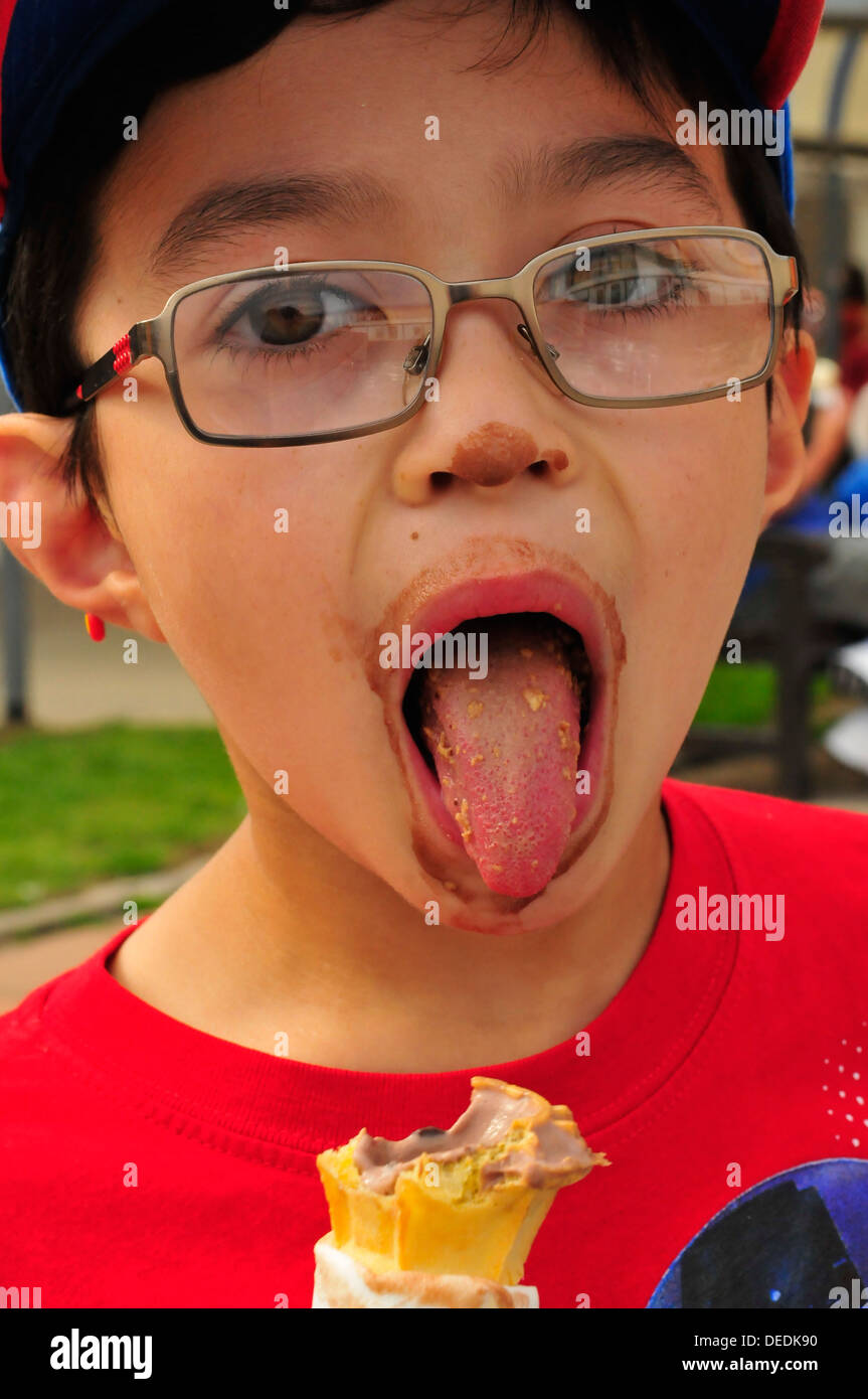 Boy Eating Ice Cream Stock Photo - Alamy