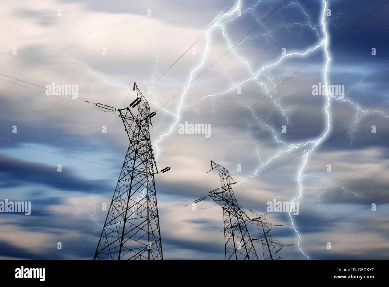 Dramatic Image of Power Distribution Station with Lightning Striking ...