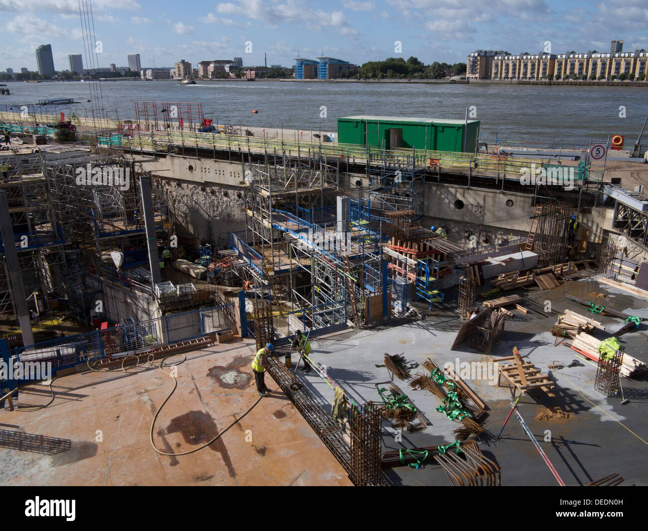 New office building development in Canary Wharf by Thames river in east ...
