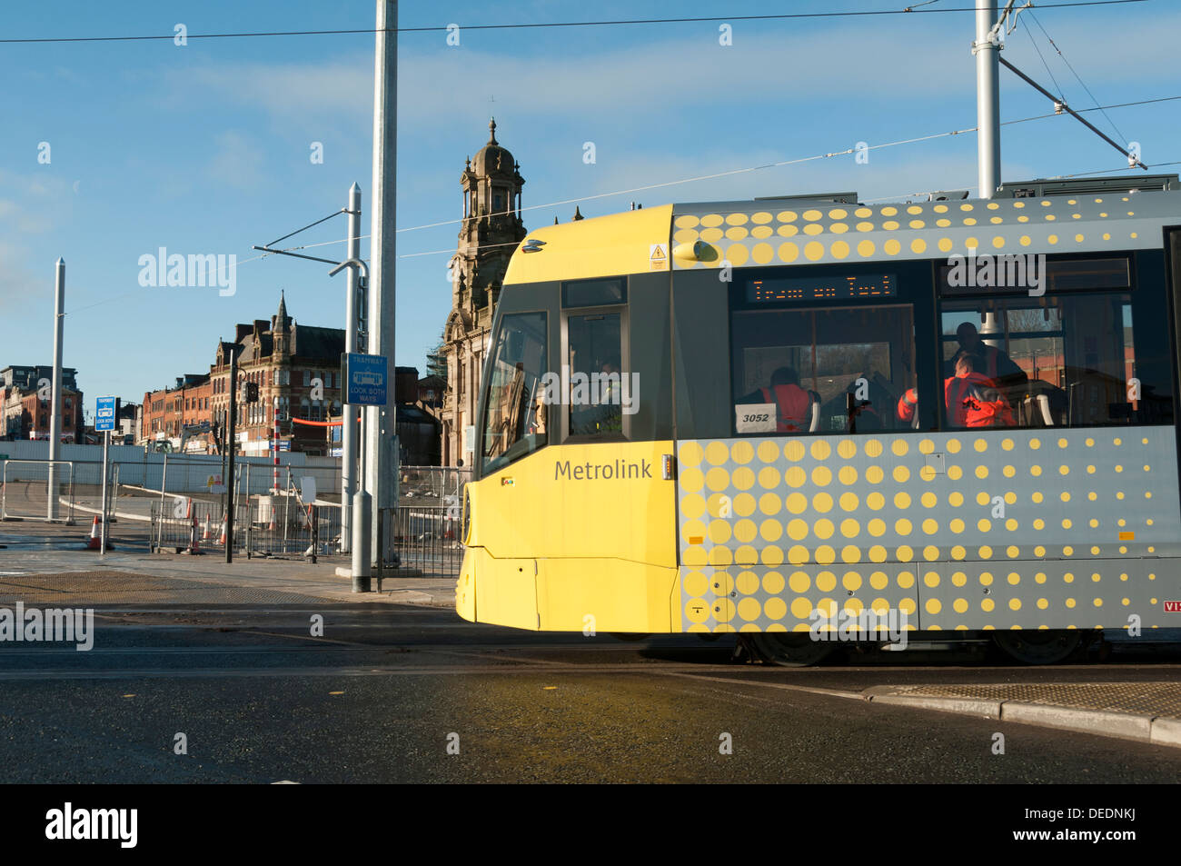 Metrolink tram during testing on the Oldham-Rochdale Line at Oldham ...