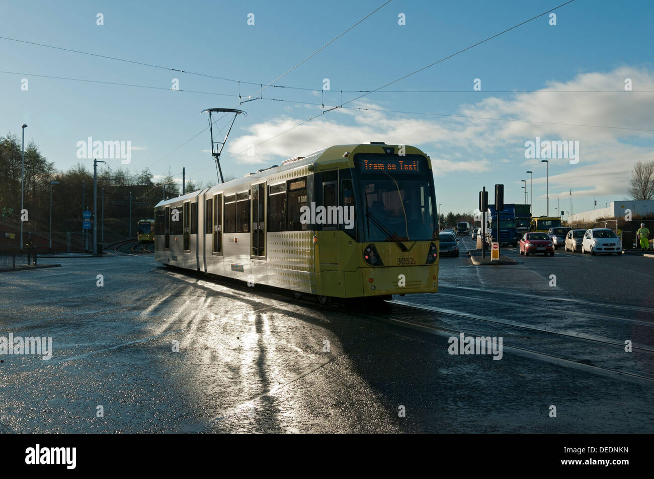 Metrolink tram during testing on the Oldham-Rochdale Line at Oldham ...