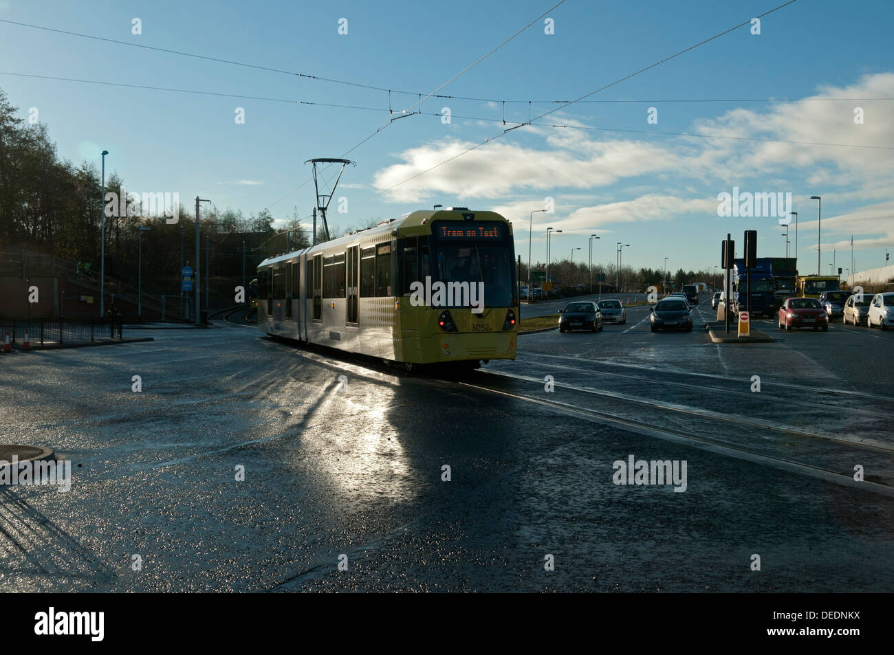 Metrolink tram during testing on the Oldham-Rochdale Line at Oldham ...