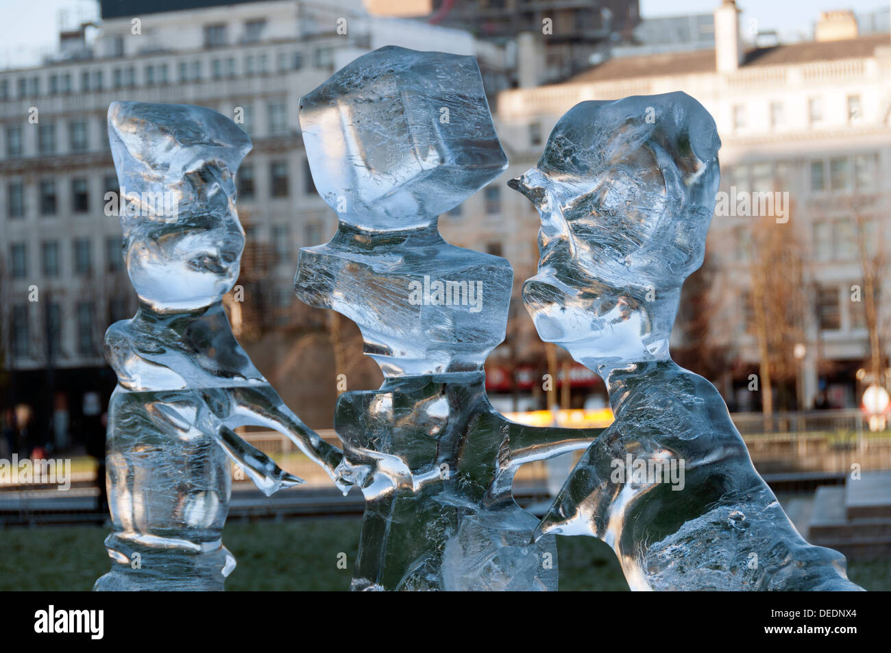 Ice sculpture in Piccadilly Gardens, Manchester, England, UK Stock ...