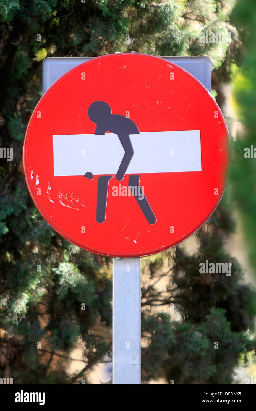 Graffiti on a traffic sign prohibited direction, Valencia Stock Photo ...
