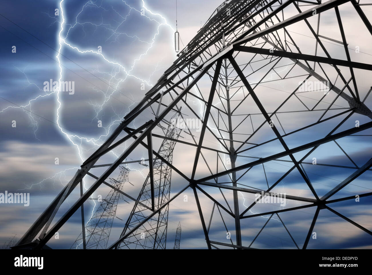 Dramatic Image of Power Distribution Station with Lightning Striking ...
