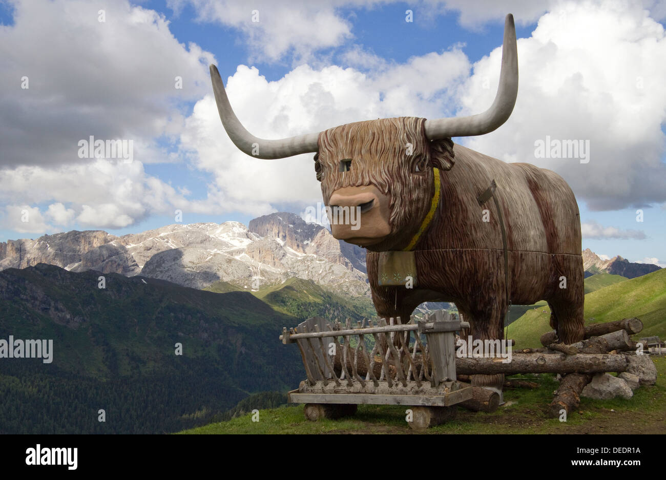 Wooden cow sign by a farmhouse in the Dolomites Alps Italy Stock Photo ...