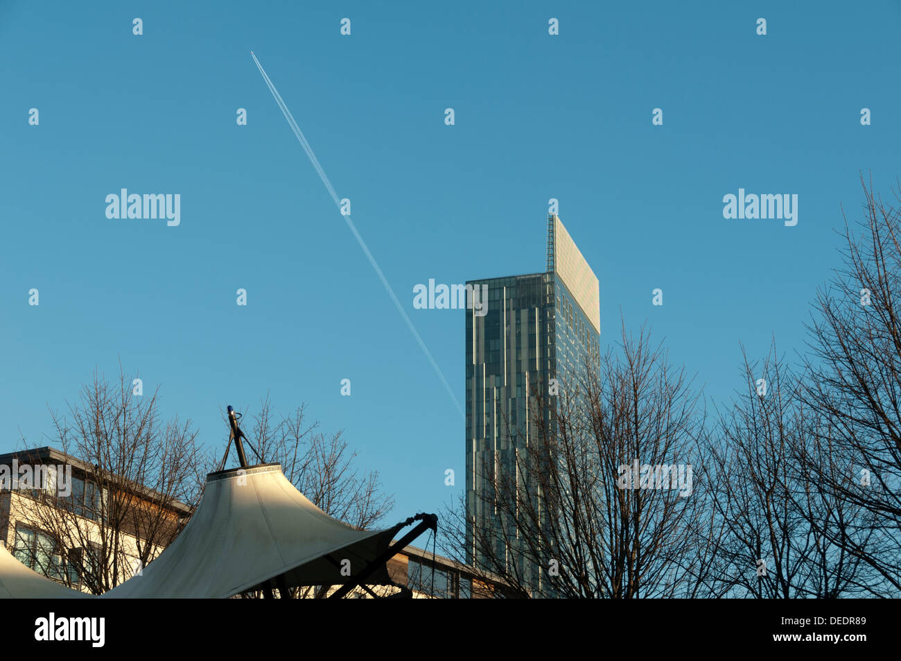 The Beetham Tower, also called the Hilton Tower. From Castlefield basin ...