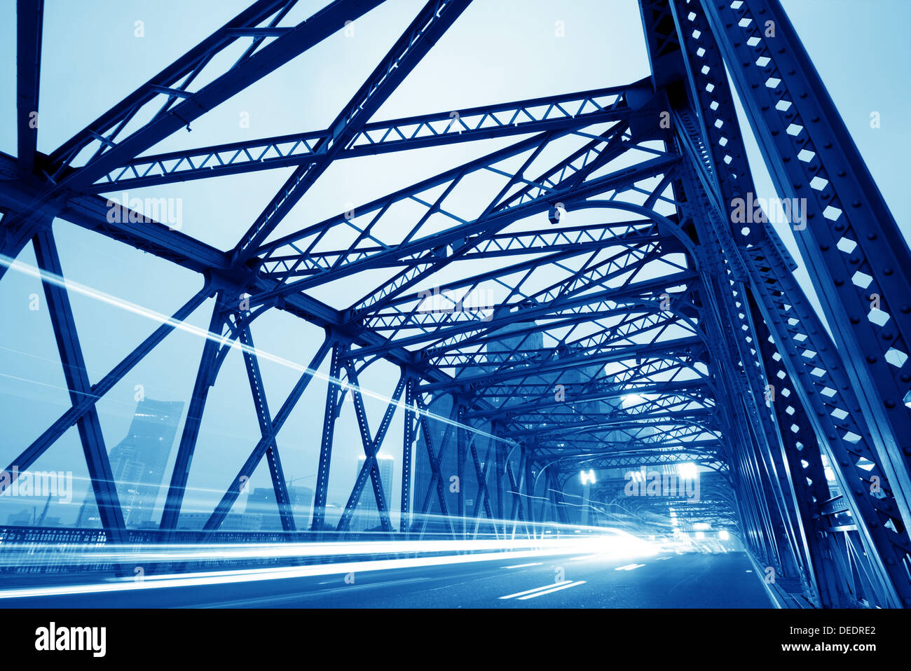 Night traffic lights inside of the Garden Bridge of shanghai china ...
