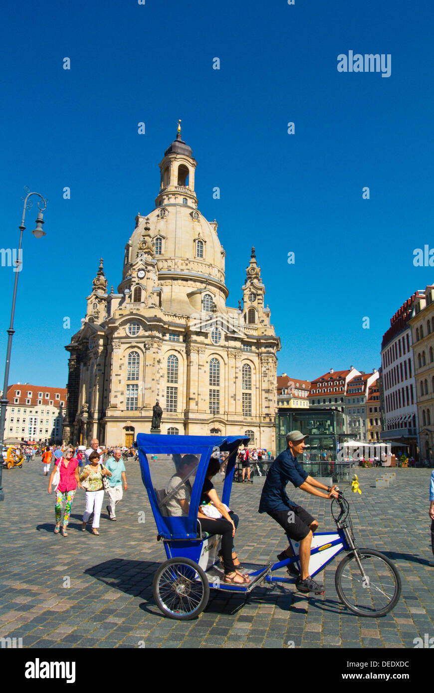 Rickshaw in front of Frauenkirche church Neumarkt square Altstadt the ...