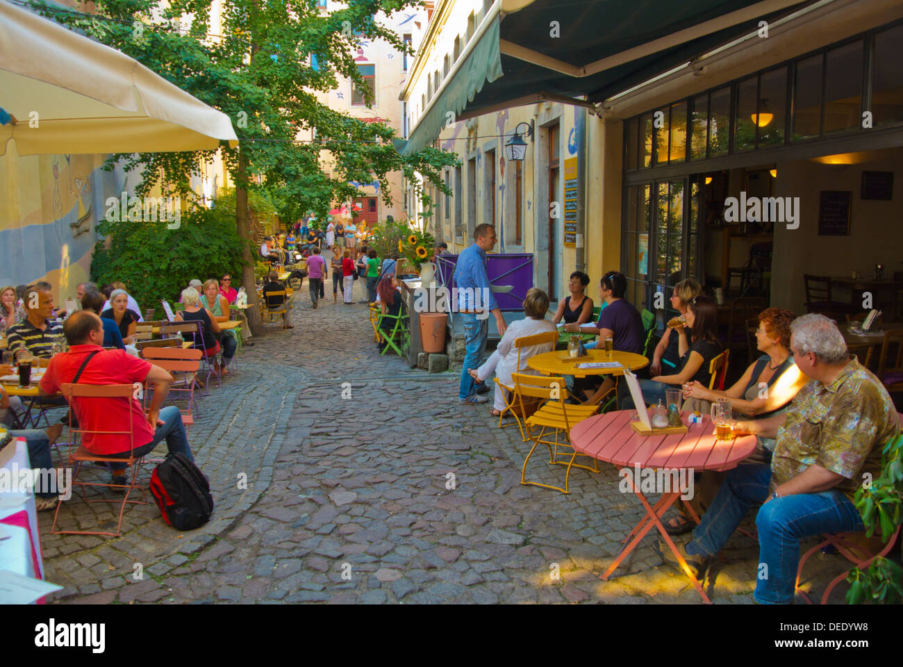Cafe restaurant terraces Kunsthofpassage courtyard new town Dresden ...