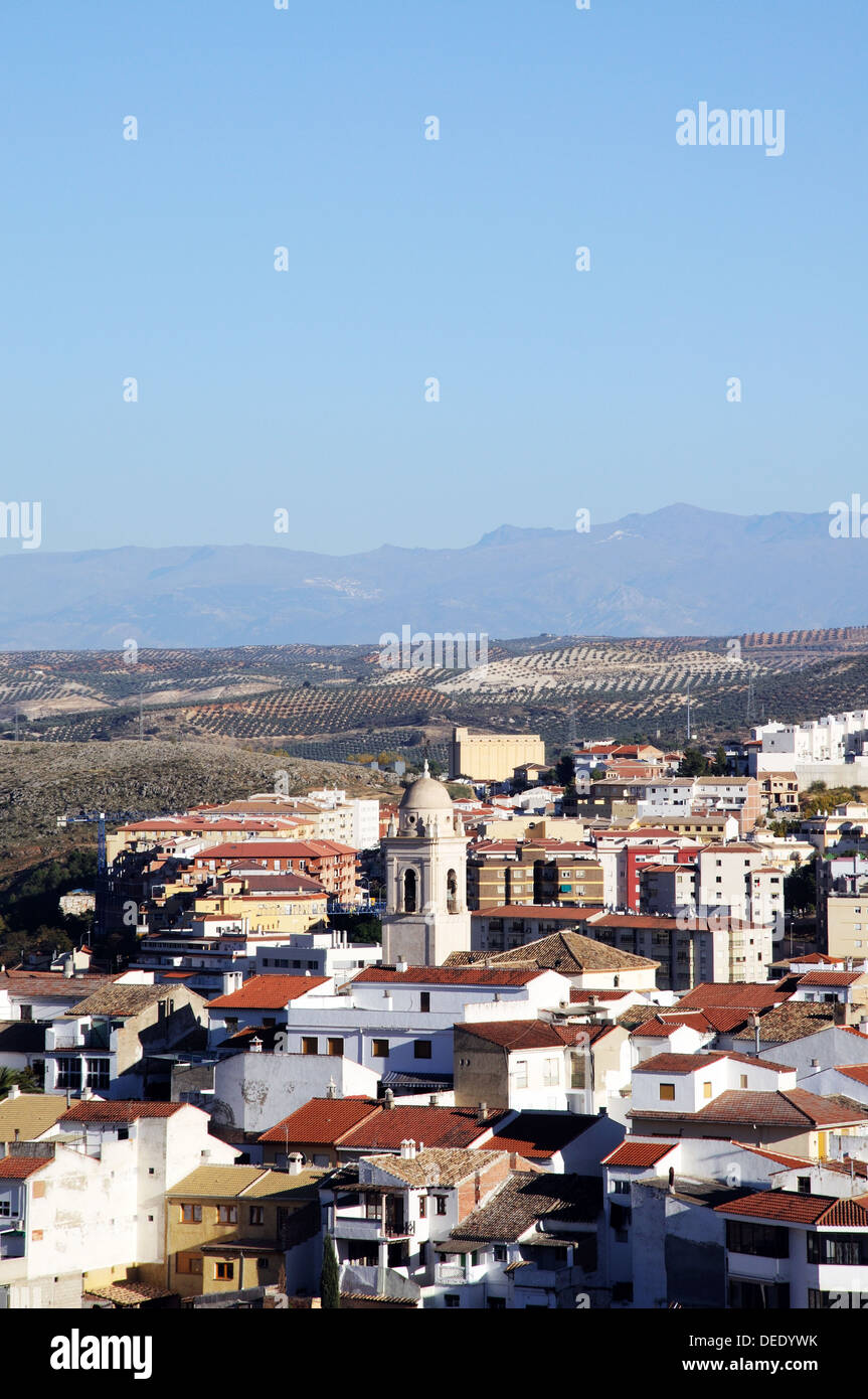 View of the town and Church of the Encarcacion, Loja, Granada Province ...