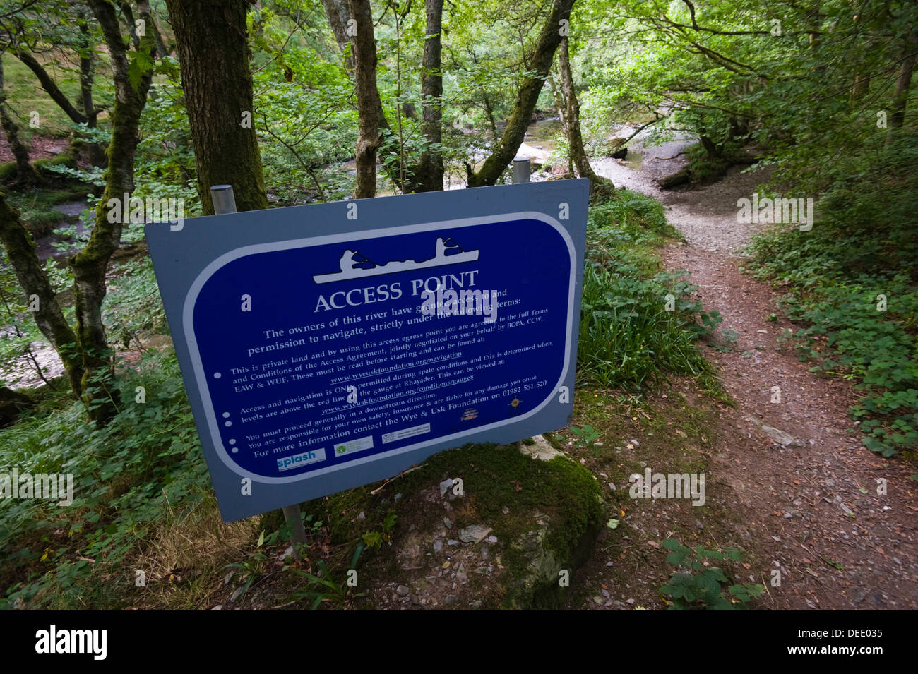 Canoe access point on the upper River Wye near Rhayader Powys Mid Wales ...