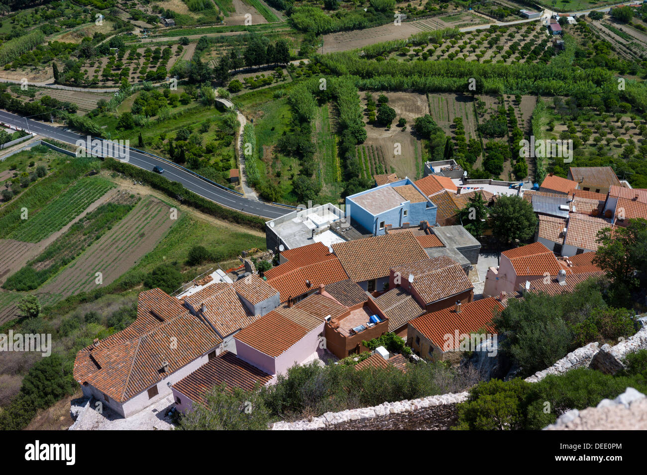 Posada, Italy, overlooking one of the city Haeusergruppe Posada on the ...