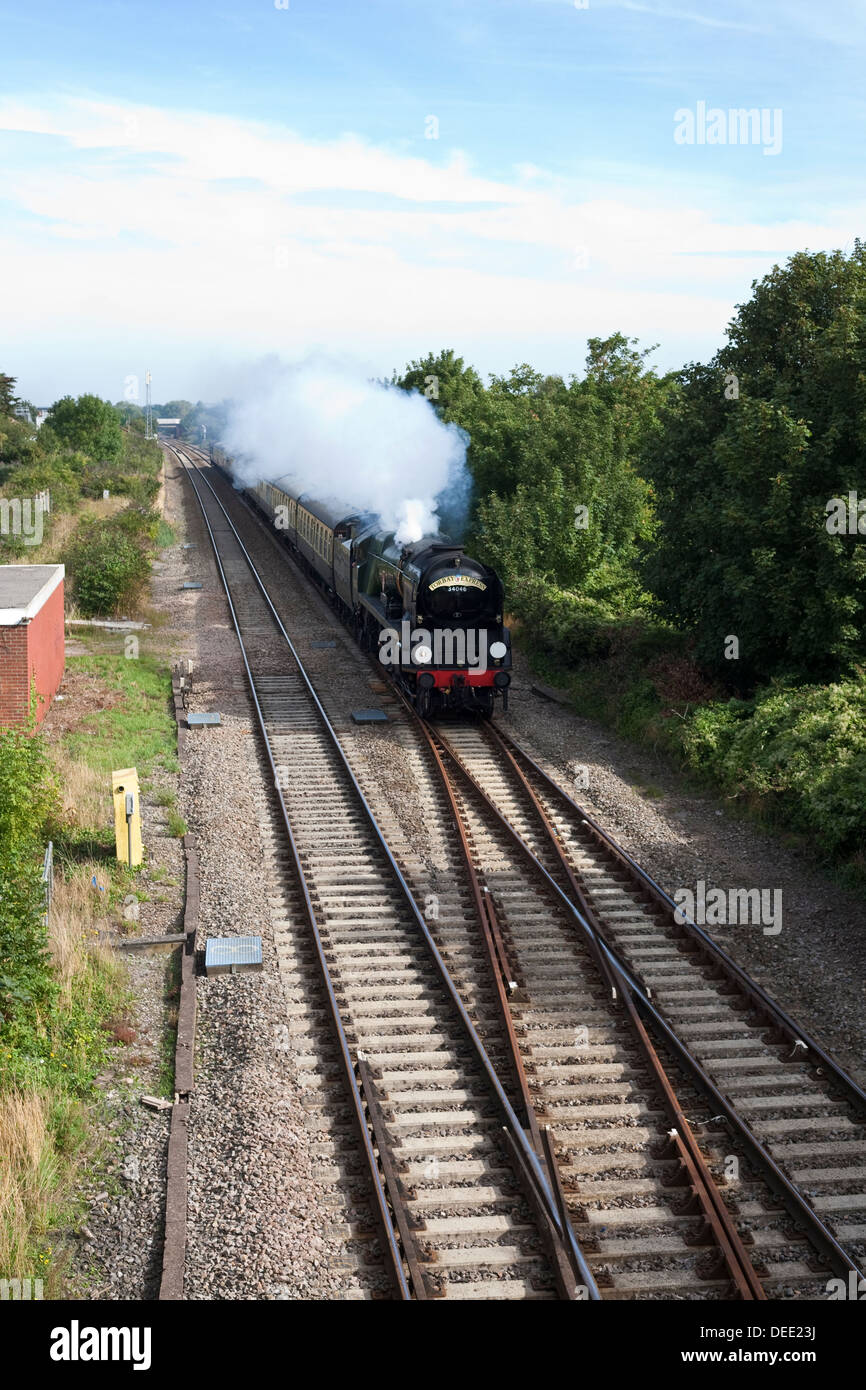 the Torbay express 34046 steam train on the Bristol to Plymouth line ...