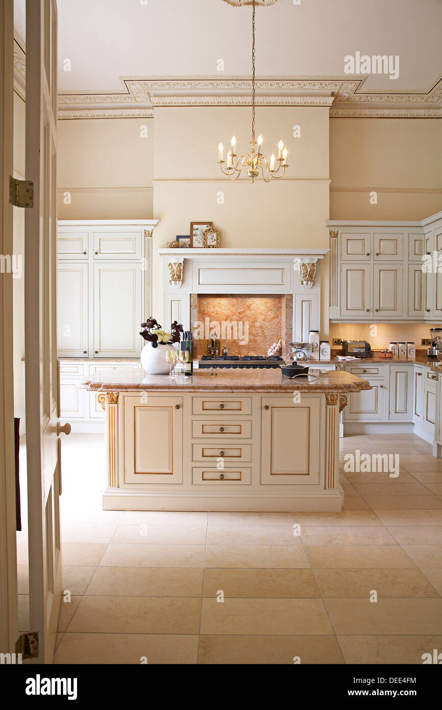 A luxurious bespoke kitchen in a manor house, England,UK Stock Photo ...