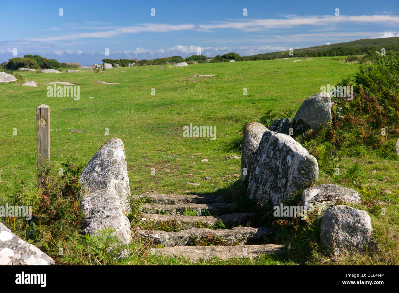 An old stone cattle grid on a footpath near St. Ives, Cornwall, UK ...
