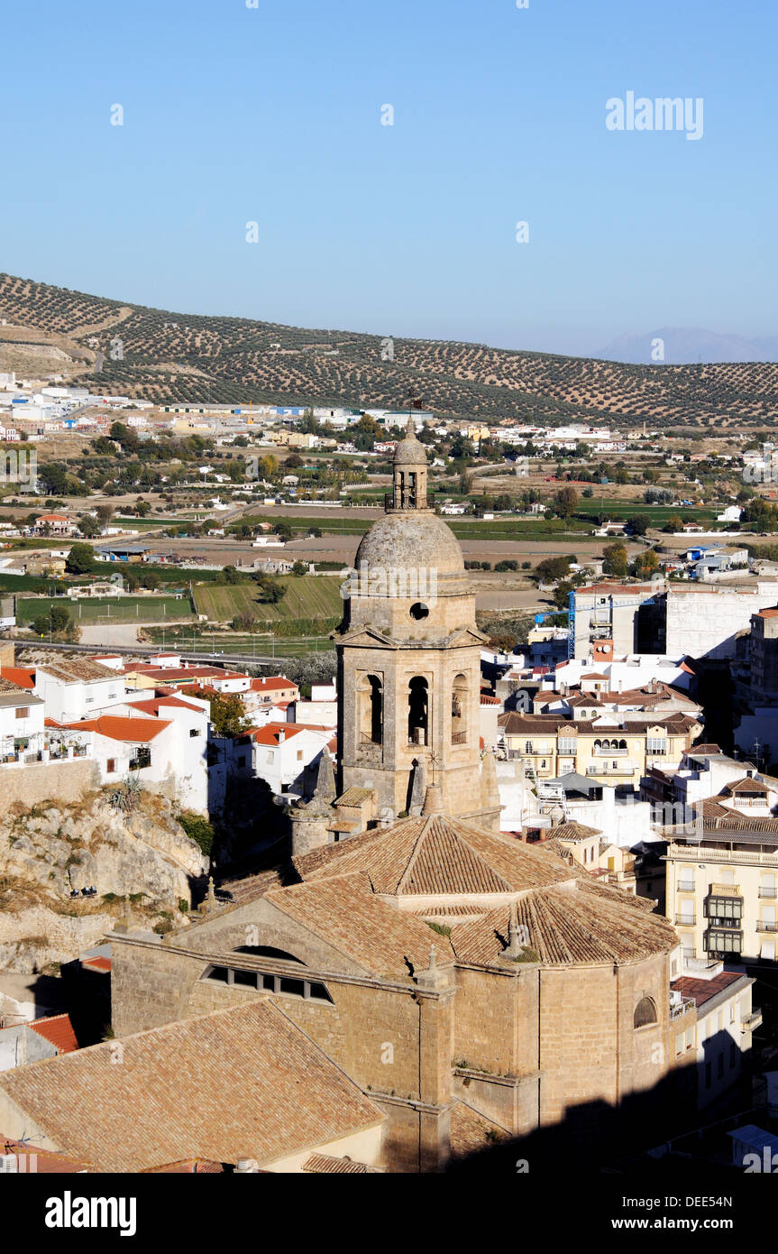View of the town and Church of the Encarcacion, Loja, Granada Province ...