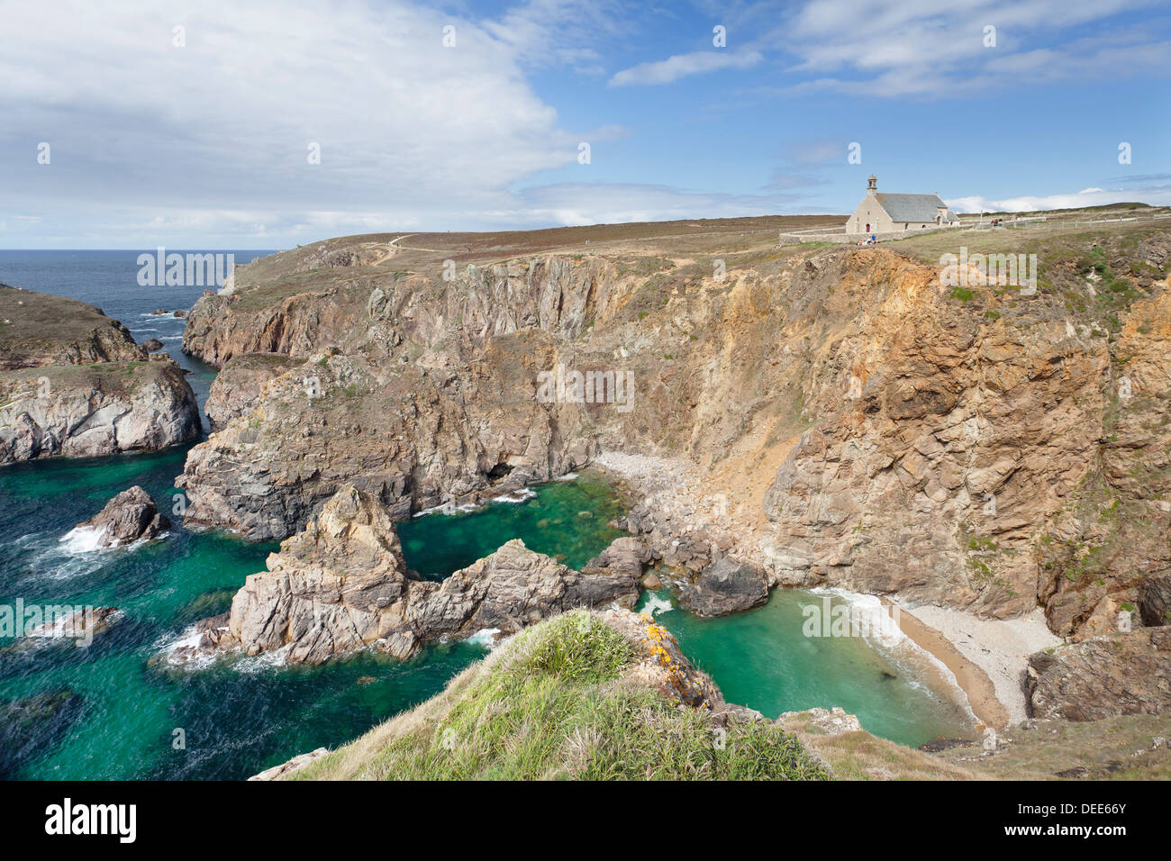 Coastal landscape at the Pointe du Van with the Chapelle Saint They ...