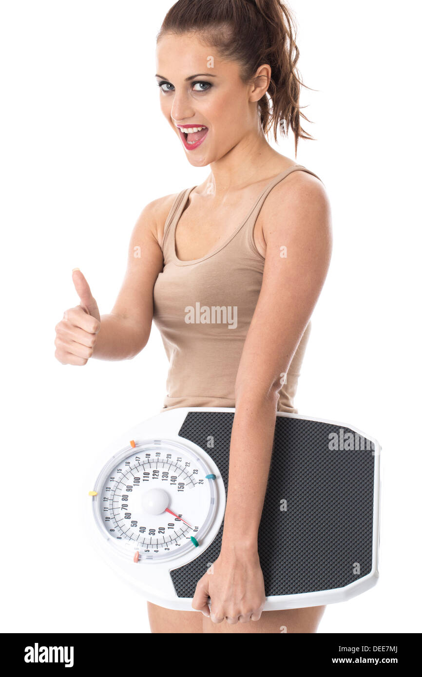 Confident Positive Young Woman, Checking Her Weight On Bathroom Scales ...