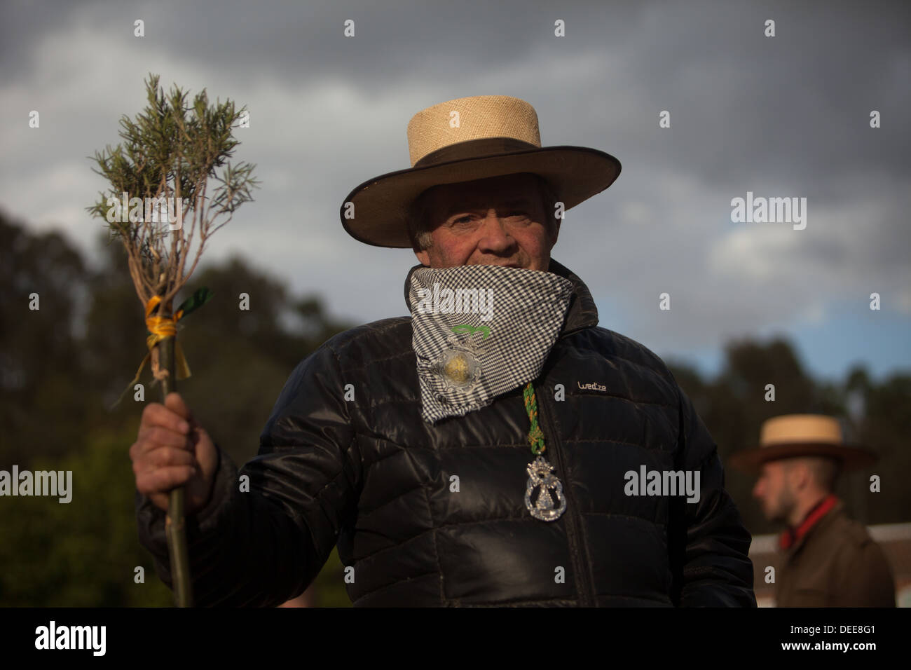 A pilgrim, wearing a Spanish hat, during the pilgrimage to the shrine ...