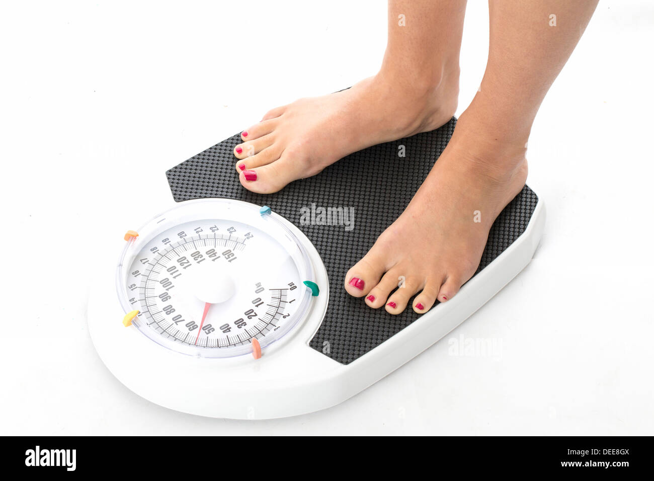 Confident Positive Young Woman, Checking Her Weight On Bathroom Scales ...