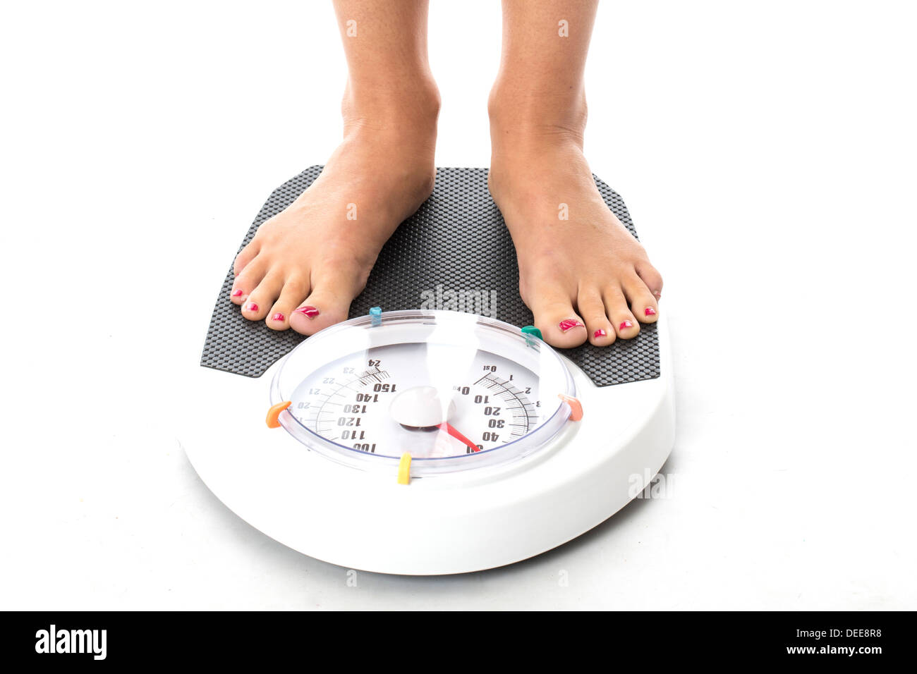 Confident Positive Young Woman, Checking Her Weight On Bathroom Scales ...