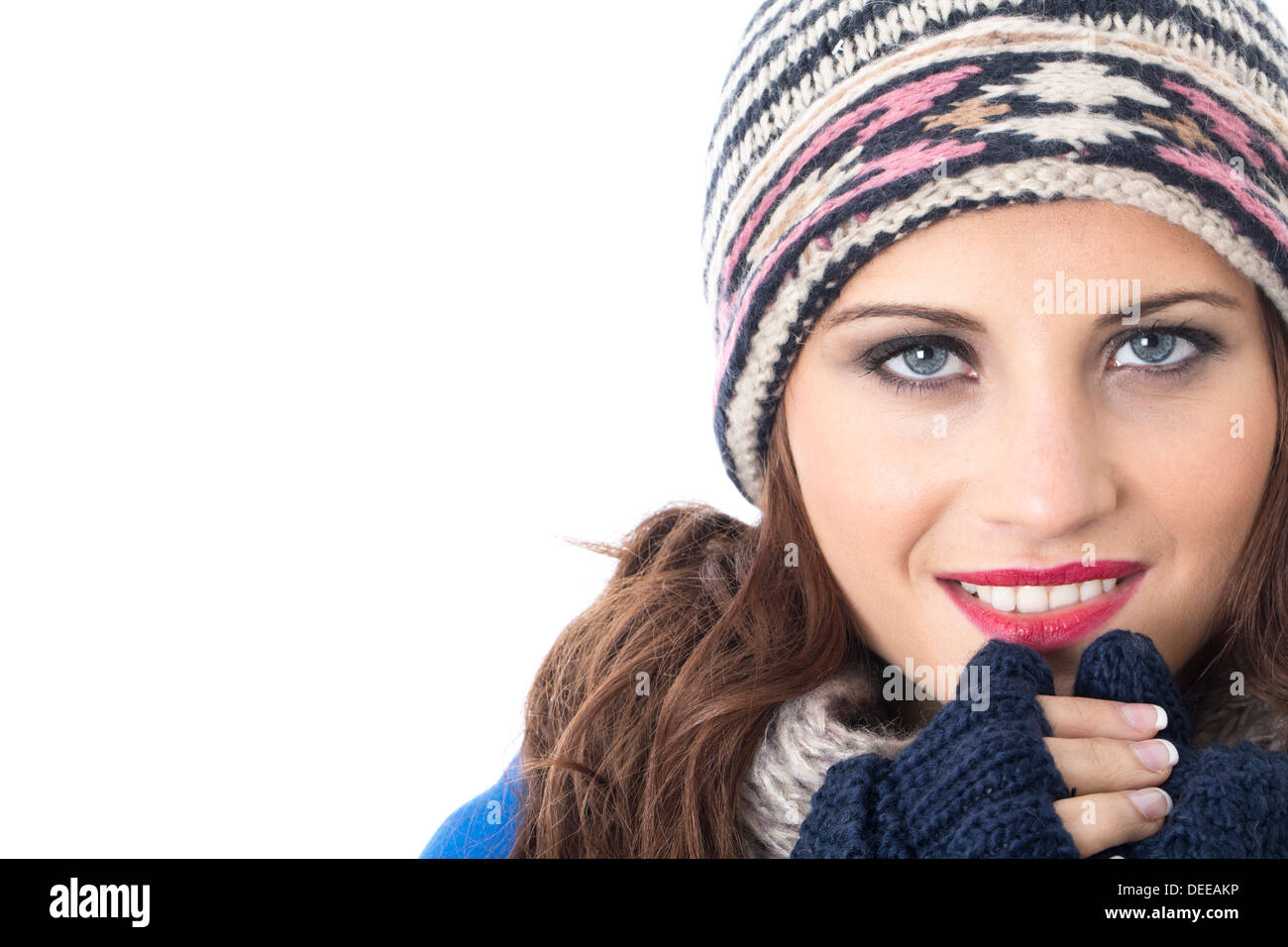 Model Released. Attractive Young Woman Wearing Woolly Hat and Gloves ...