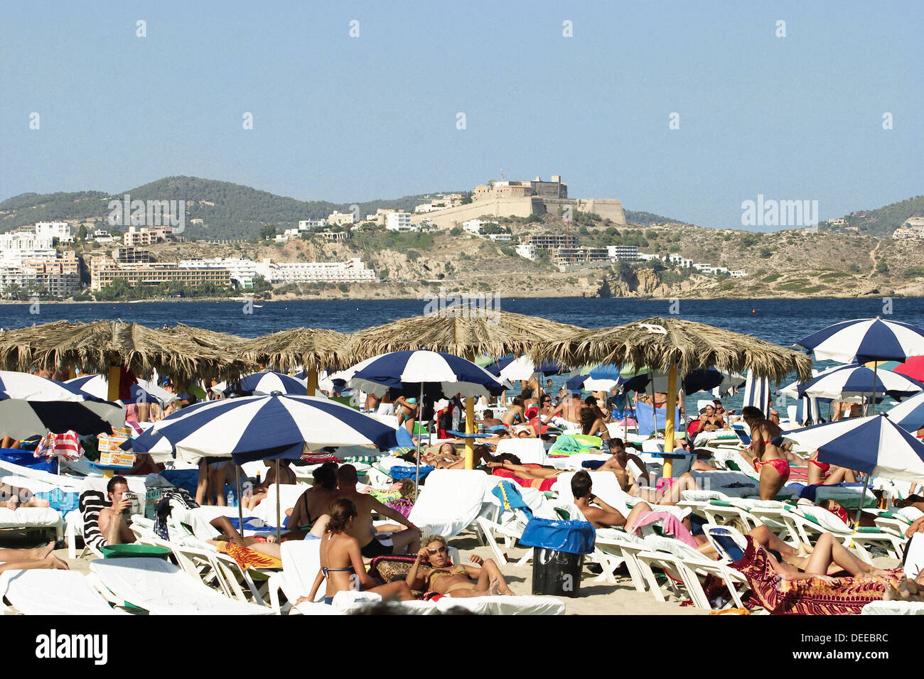 People at Bora-Bora beach, Platja d´en Bossa. Ibiza, Balearic Islands ...