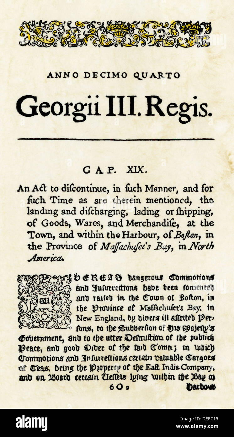 Intolerable acts 1774 hi-res stock photography and images - Alamy