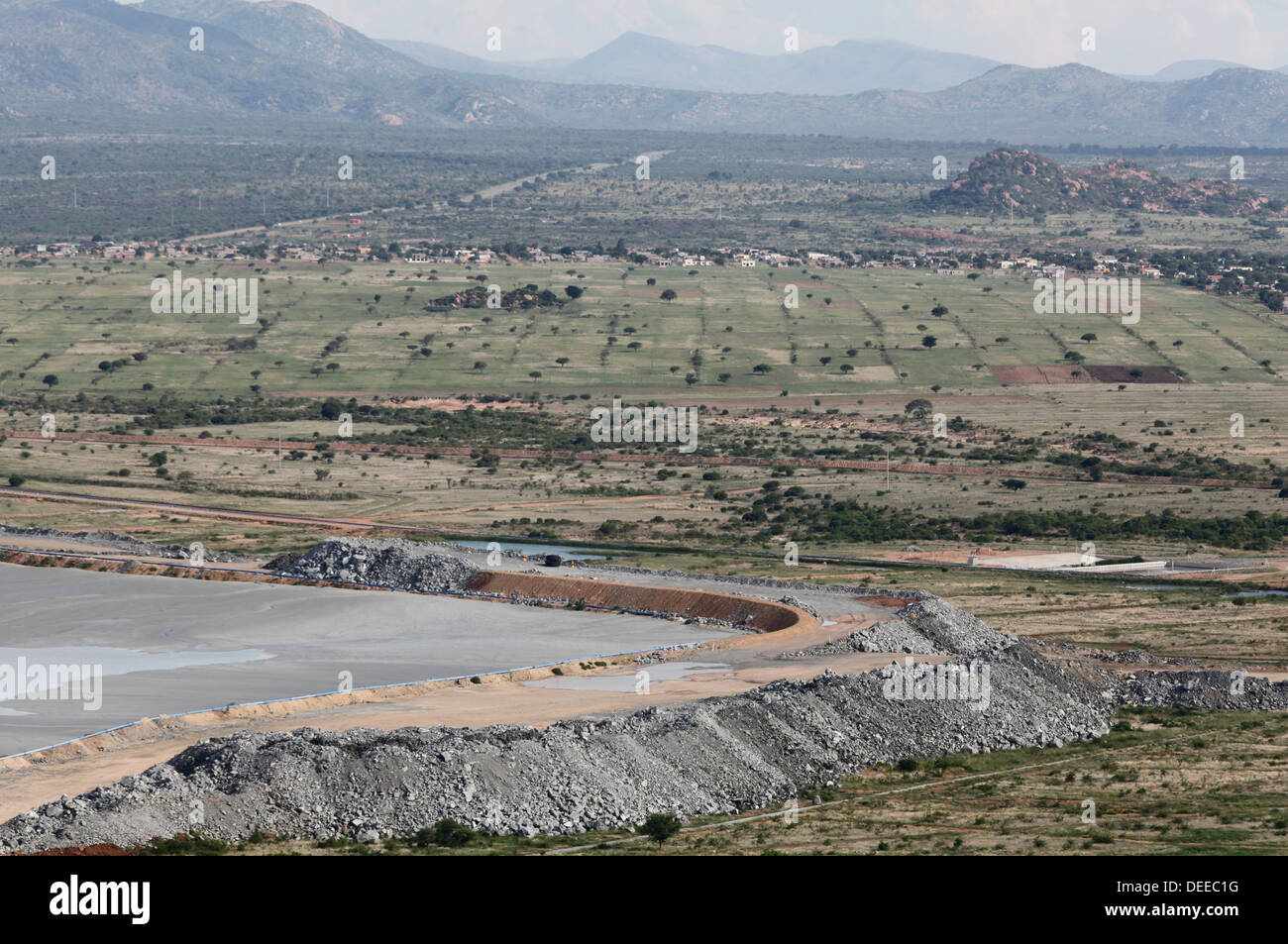 Tailings dam and plough fields Potgietersrus Platinum Mine, Limpopo ...