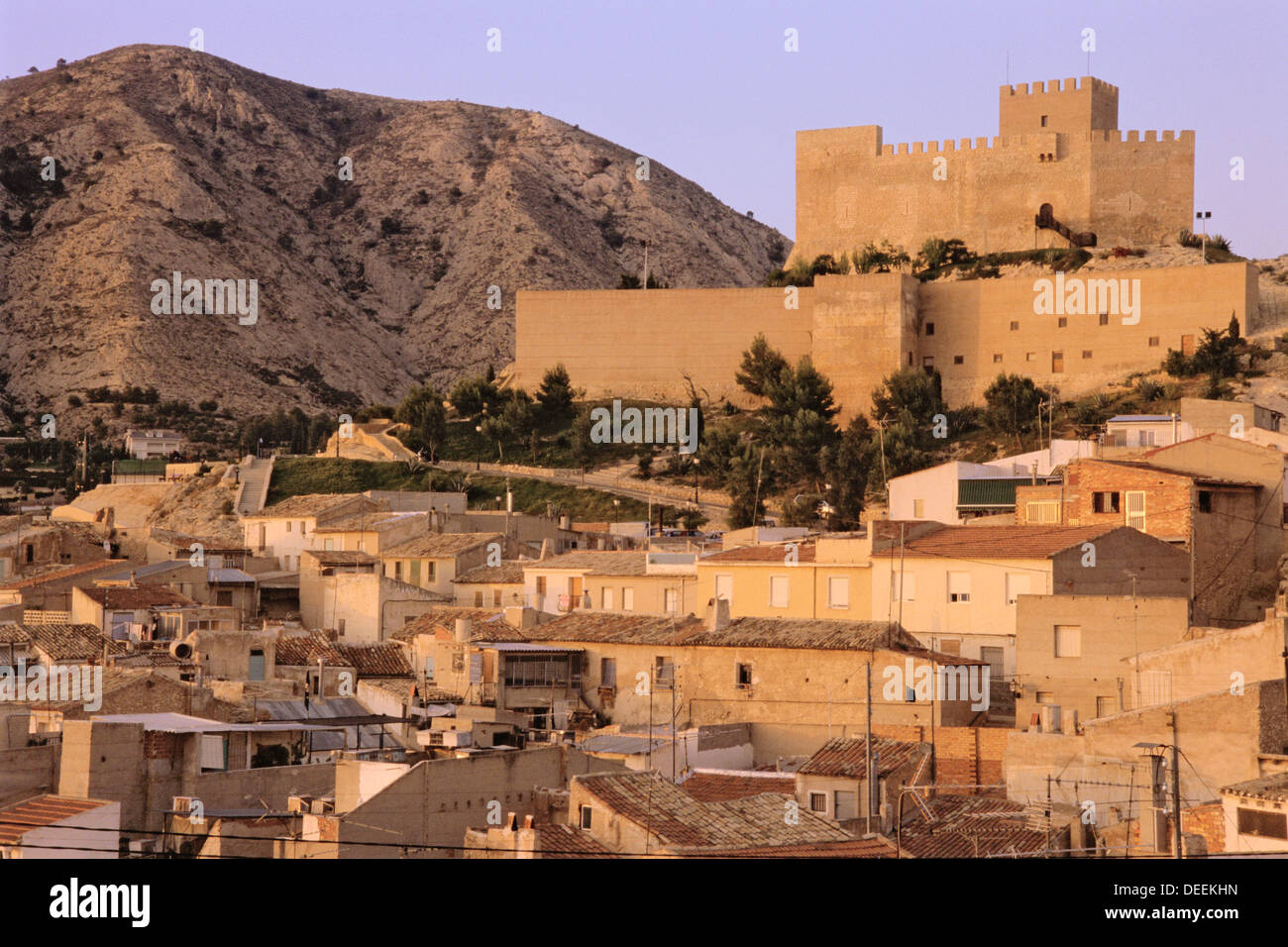 Panoramic view of Petrer, with mudejar castle on top. Alicante. Spain ...