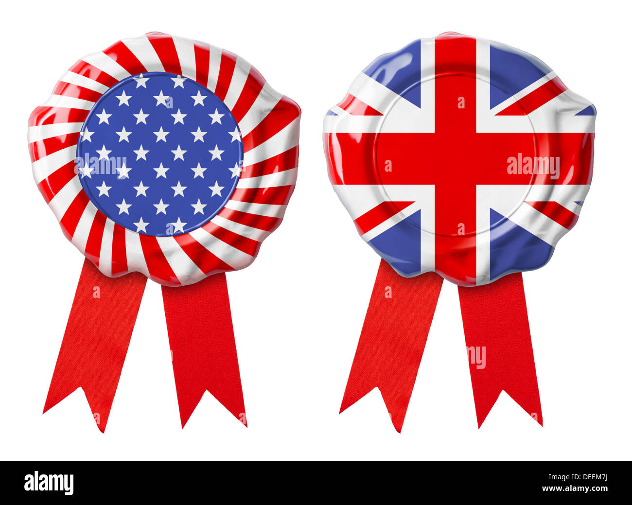 British UK and USA guarantee seals with ribbons set Stock Photo - Alamy