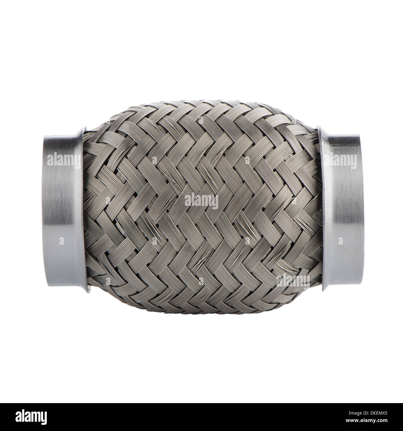 Flexible tube connection to the car exhaust system isolated on white ...