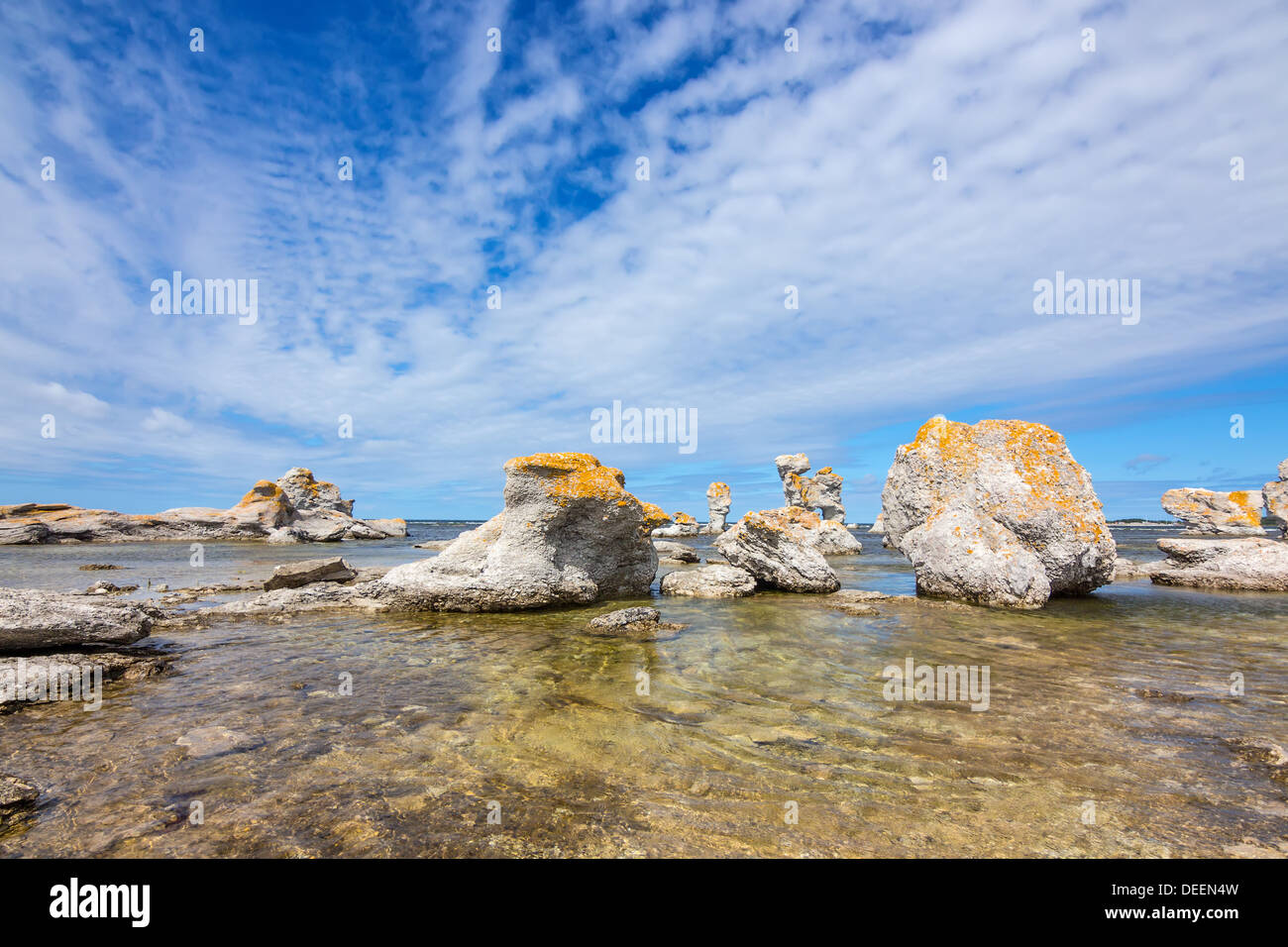 Limestone formations on Fårö island in Gotland, Sweden. These rocks are ...