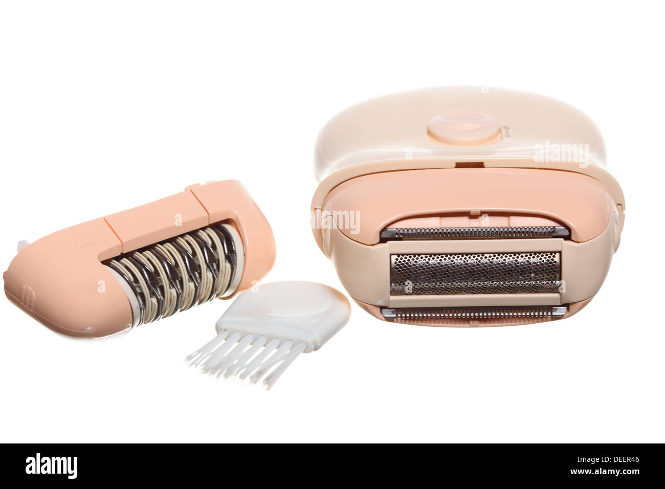 Ladies electric hair remover shaver depilator on white. Beauty and skin ...