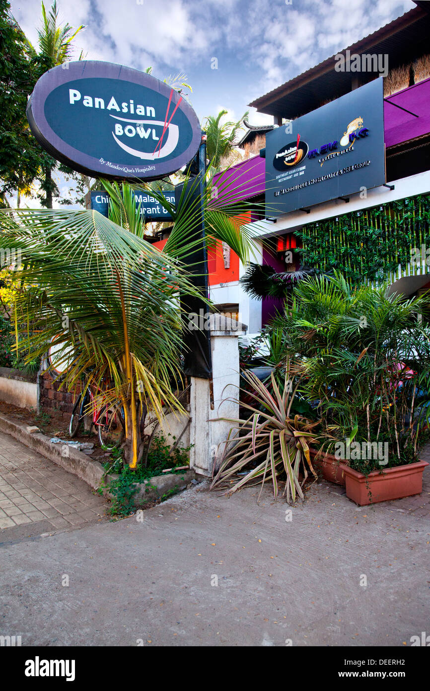 Sign board at a restaurant, Pan Asian Bowl, Panaji, Goa, India Stock ...