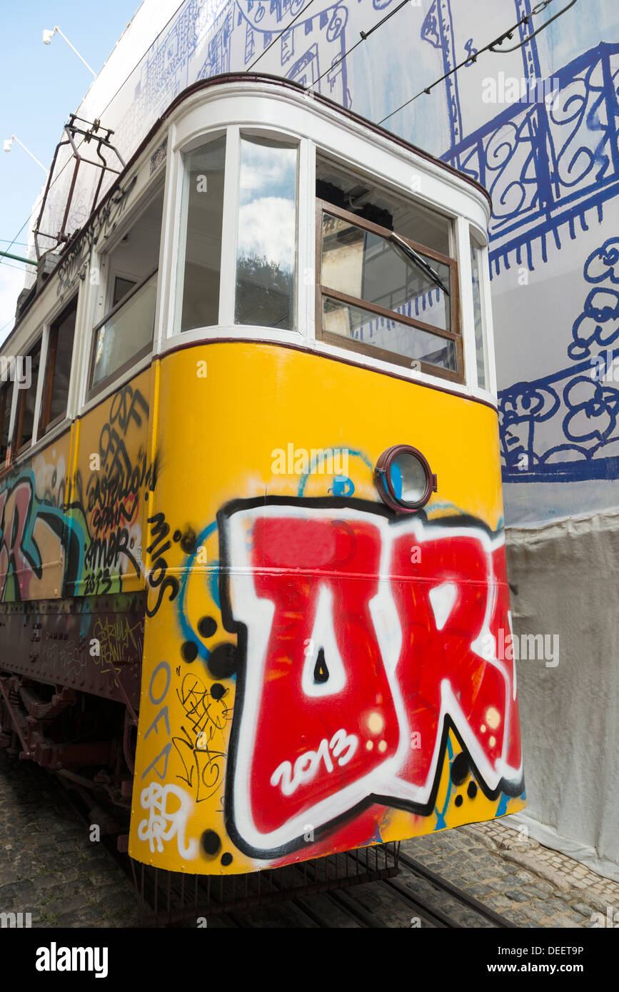 A graffiti covered funicular/tram in Lisbon, Portugal Stock Photo - Alamy