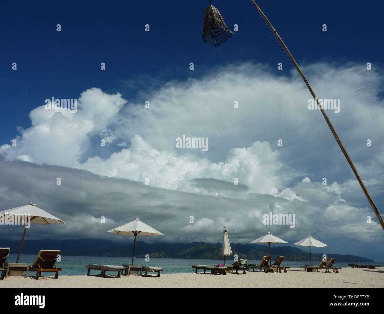Sun loungers on a beach in Gili Trawangan, Bali, Indonesia Stock Photo ...