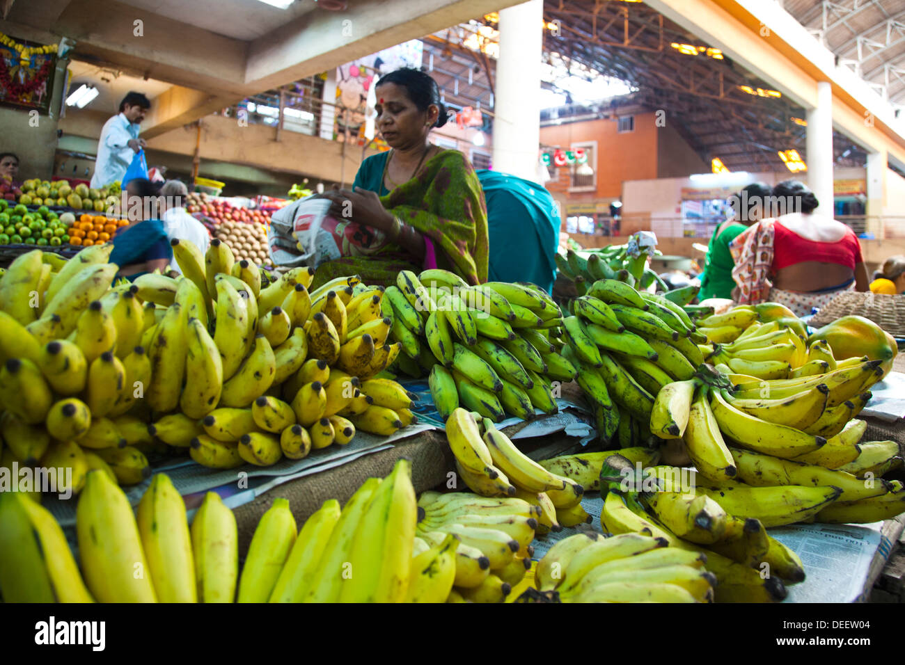 Bananas for sale at a market, Municipal Market, Panaji, North Goa, Goa ...