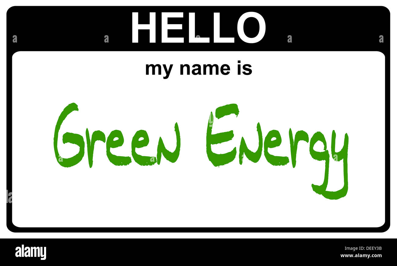 hello my name is green energy black sticker Stock Photo - Alamy