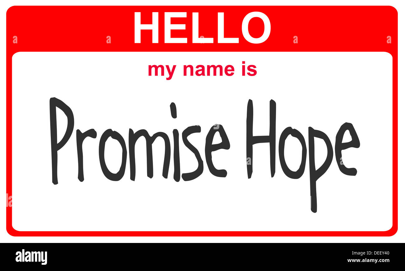 hello my name is promise hope red sticker Stock Photo - Alamy